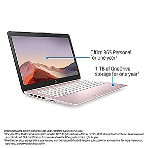 2021 Newest HP Premium 14 inch HD Laptop, Intel Dual-Core Processor Up to 2.6GHz, 4GB RAM, 64GB eMMC Storage, Webcam, Bluetooth, HDMI, Wi-Fi, Rose Pink, Windows 10 with 1 Year Microsoft 365 (Renewed)