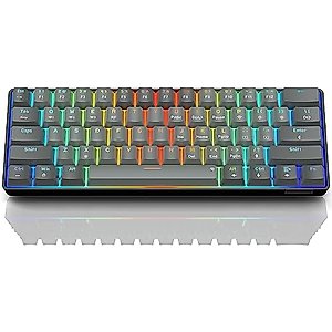 SABLUTE Mechanical Gaming Keyboard, Bluetooth/2.4G/USB-C Wired 60% Compact Mini Keyboard with 20 RGB Effects & 7 Colors Backlit, N-Key Rollover, 61 Keys Layout, Hot Swappable Linear Red Switch