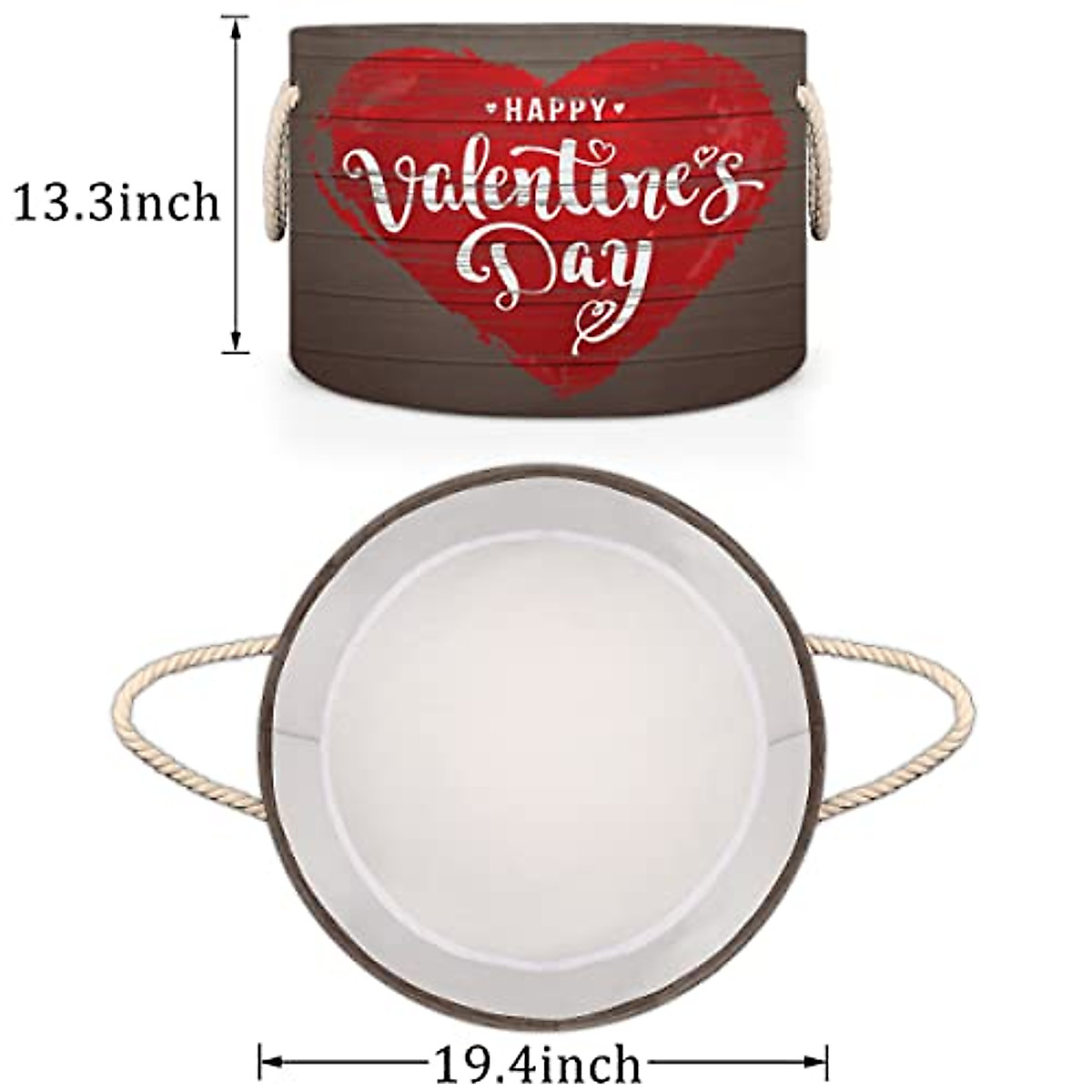 Valentine's Day Love Heart Shape Large Round Baskets for Storage Laundry Baskets with Handles Blanket Storage Basket for Bathroom Shelves Bins for Organizing Nursery Hamper Girl Boy