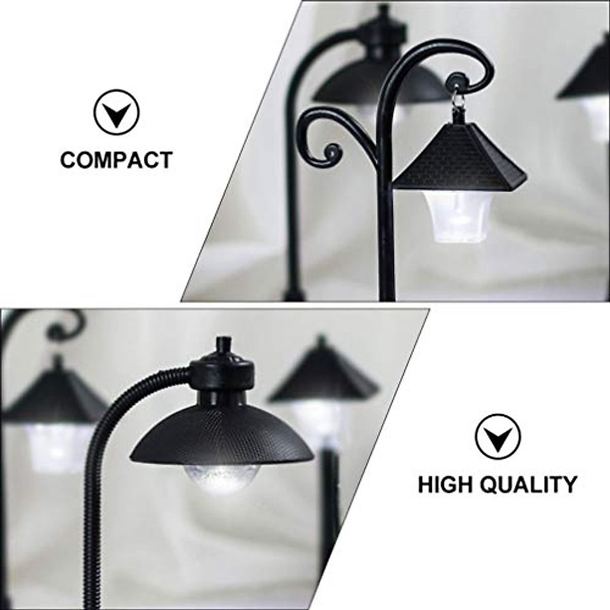 3pcs Model Street Post Lights Ornament Mini Dollhouse Solar Lamp Railway Train Lamp Miniature Village Pathway Lantern Post for Fairy Garden Plant Decoration Black