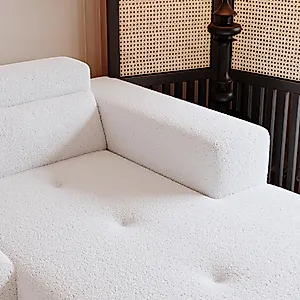 109" Modular Sectional Sofa, Modern Teddy Fabric L Shaped Couch, 3 Seat Corner Sofa Couch, Modern Upholstered Couch with Chaise & Pillows for Living Room Apartment, No Assembly Required (Beige)