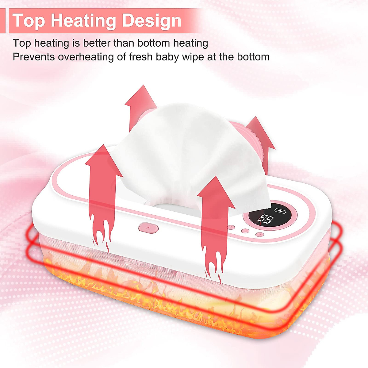 Portable Wipe Warmer, Baby Wipes Dispenser with 2 Modes of Temperature Heating Control, BPA-free Smart Led Display Baby Diaper Wipe Warmer for outdoor&indoor, without charging Can Last 4 Hours