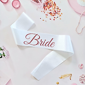 Magnusson's Garden Bride Sash, White and Rose Gold Glitter Bachelorette Party Sash for Future Mrs, Bridal Shower Sash for Bride-to-Be, Wedding Party Decorations