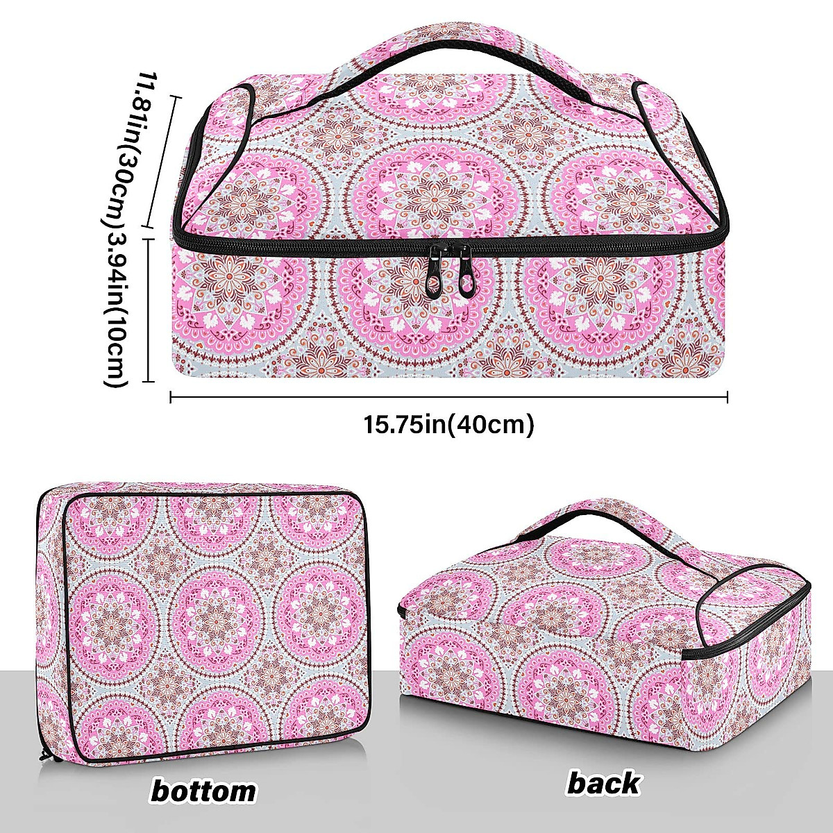 Ethnic Floral with Mandala Double Insulated Casserole Carrier For Hot or Cold Food, Expandable Hot Food Carrier Bag, Insulated Food Bag for Parties, Beach, Picnic, Camping