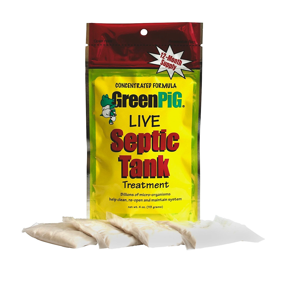 GREEN PIG 52 Live Tank Treatment Aids in The Breakdown of Septic Waste to Prevent Backups with Easy Dissolvable Flush, Consumer Strength