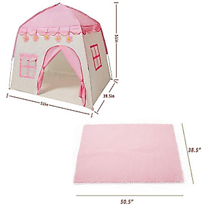 TTLOJ Kids Play Tent and Rectangle Kids Rug Set, Pink Girls Tent, Pink mat