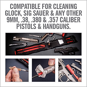 Real Avid 9mm Cleaning Kit for 9mm .357 & .38 Caliber Gun Cleaning | Complete Glock Cleaning Kit & Pistol Cleaning Kit with Bore Brush, Jag, Bore Mop, Cleaning Rod & Gun Cleaning Patches,Charcoal
