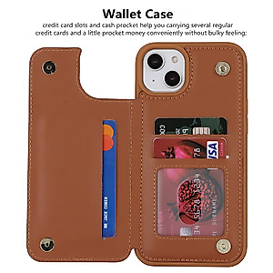 iCoverCase for iPhone 13 Case with Card Holder, iPhone 13 Wallet Case for Women Men [RFID Blocking] PU Leather Protective Wallet Phone Case for iPhone 13 6.1 Inch (Light Brown)