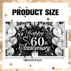 Rumia 60th Anniversary Decorations Black Silver Happy 60th Banner 60th Diamond Wedding for 60th Anniversary, Party 72.8x43.3 inches A818L1B1