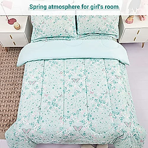 Viviland Twin Butterfly Comforter Set for Girls - Kids Brushed Microfiber Twin Bedding Set - 5 Pieces Machine Washable Bed in A Bag with Soft Comforters, Sheet Set, Shams - Pale Green