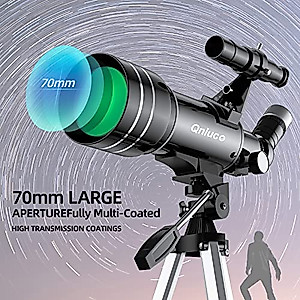 Telescope 70mm Aperture 400mm - for Adults & Kids, Refracting Portable Telescopes for Adults Astronomy Beginners Telescope with Tripod, Phone Adapter, Wireless Remote, Carrying Bag Black