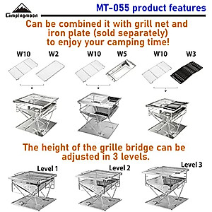 Campingmoon BBQ Grill Fire Pit Foldable Stainless Steel - Extra Large MT-055