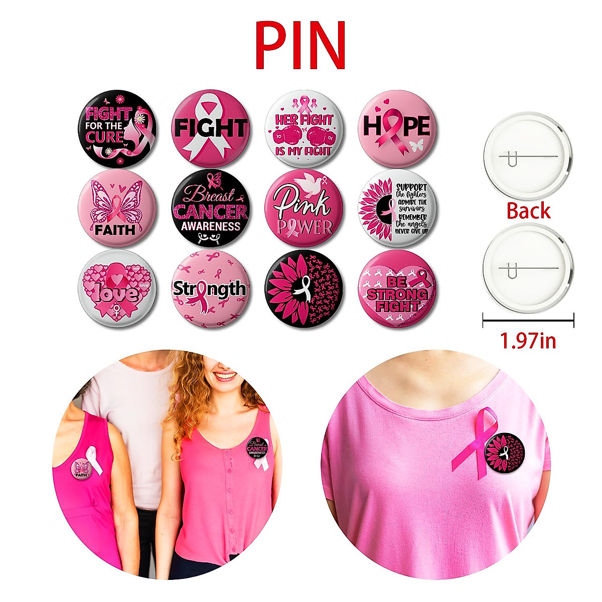 98Pcs Breast Cancer Awareness Accessories, Breast Cancer Awareness Decorations With 24Pcs Pink Ribbon Breast Cancer Buttons, 24Pcs Breast Cancer Bracelets and 50Pcs Pink Breast Cancer Stickers