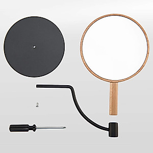 YEAKE Desk Table Mirror with Mental Stand, 3X Magnification Small Wooden Desktop Mirror,360° Rotation Countertop Mirror for Makeup (Black)