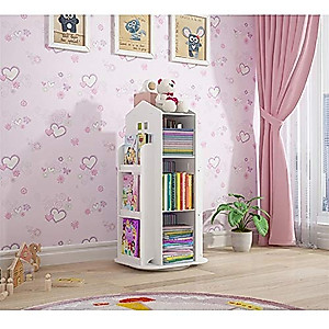NNR Bookshelf 3-Tier Rotating 360 degree Bookshelf Children's Bookcase, Floor Standing Storage Rack Shelf for Home Office White Bookshelves Organizer for Books