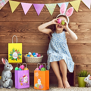 48 Pcs Easter Bunny Gift Bags with Handle, Easter Egg Candy Bags Easter Bags for Treats Easter Egg Hunt Bags Easter Paper Bag for Party Supplies, Goodie Treat Bag