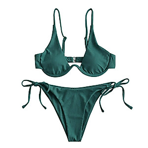 ZAFUL Women's Leopard Print Underwire High Cut Triangle Bikini Set Swimsuit (2-Peacock Blue, S)