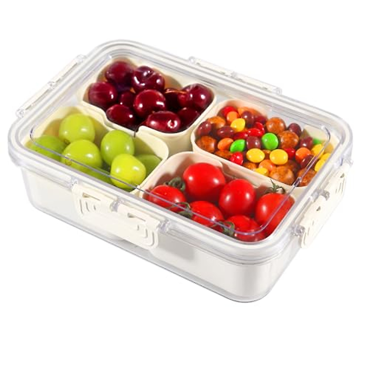 TUYSKE 4 Compartment Snack Box Container-Divided Serving Tray with Dishwasher Safe Inner Boxes for Fruit, Veggie