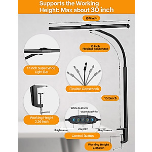 ACNCTOP Desk Lamp for Office Home - Eye-Caring Architect Task Lamp 25 Lighting Modes Adjustable LED Desk Lamp Flexible Gooseneck Clamp Light for Workbench Drafting Reading Study (Black)