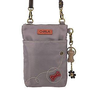 Chala Group Chala Handbags Paw Print Venture Cellphone Crossbody Handbag RFID Protected Dog Mom, Gray