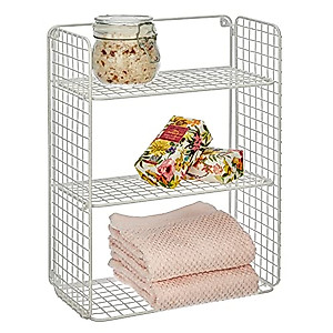 mDesign Metal Wire 3-Tier Hanging Shelf for Bathroom Storage - Wall Mounted Decorative Shelves - Floating Metal Bathroom Shelf Basket - Bathroom Wall Shelving - Concerto Collection - White