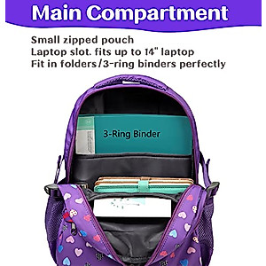 BLUEFAIRY Girls Kindergarten Backpack Set with Lunch Bag Bookbag Kids Preschool Elementary School Bags for Child Teens Lightweight Waterproof Nylon Sturdy Gifts Large Pocket 15 inch(Purple & Blue)