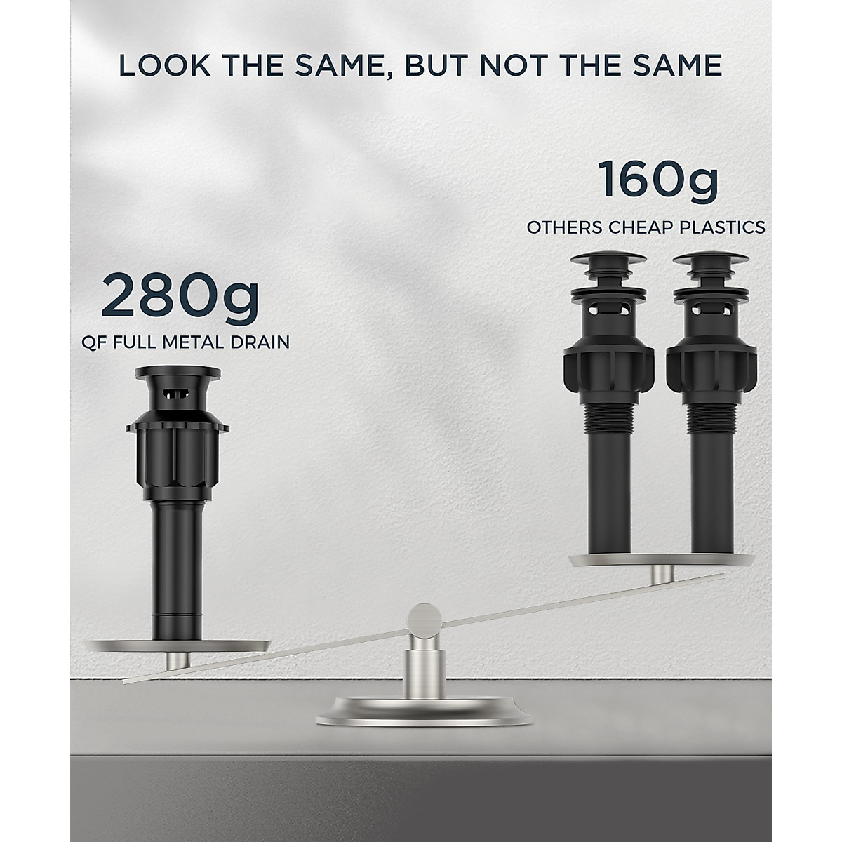 QFN Black Bathroom Faucets, 8 Inch Widespread Bathroom Faucet 3 Hole, 8" Bathroom Sink Faucet 3 Hole with Metal Pop Up Drain and Hose, Two Handle Matte Black Faucet for Bathroom Sink Vanity Faucet