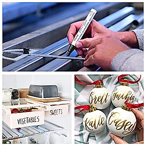 Permanent Paint Pens White Markers - 2 Pack Single color Oil Based Paint Markers, Medium Tip, Quick Drying and Waterproof Marker Pen for Metal, Rock Painting, Wood, Fabric, Plastic, Canvas, Mugs