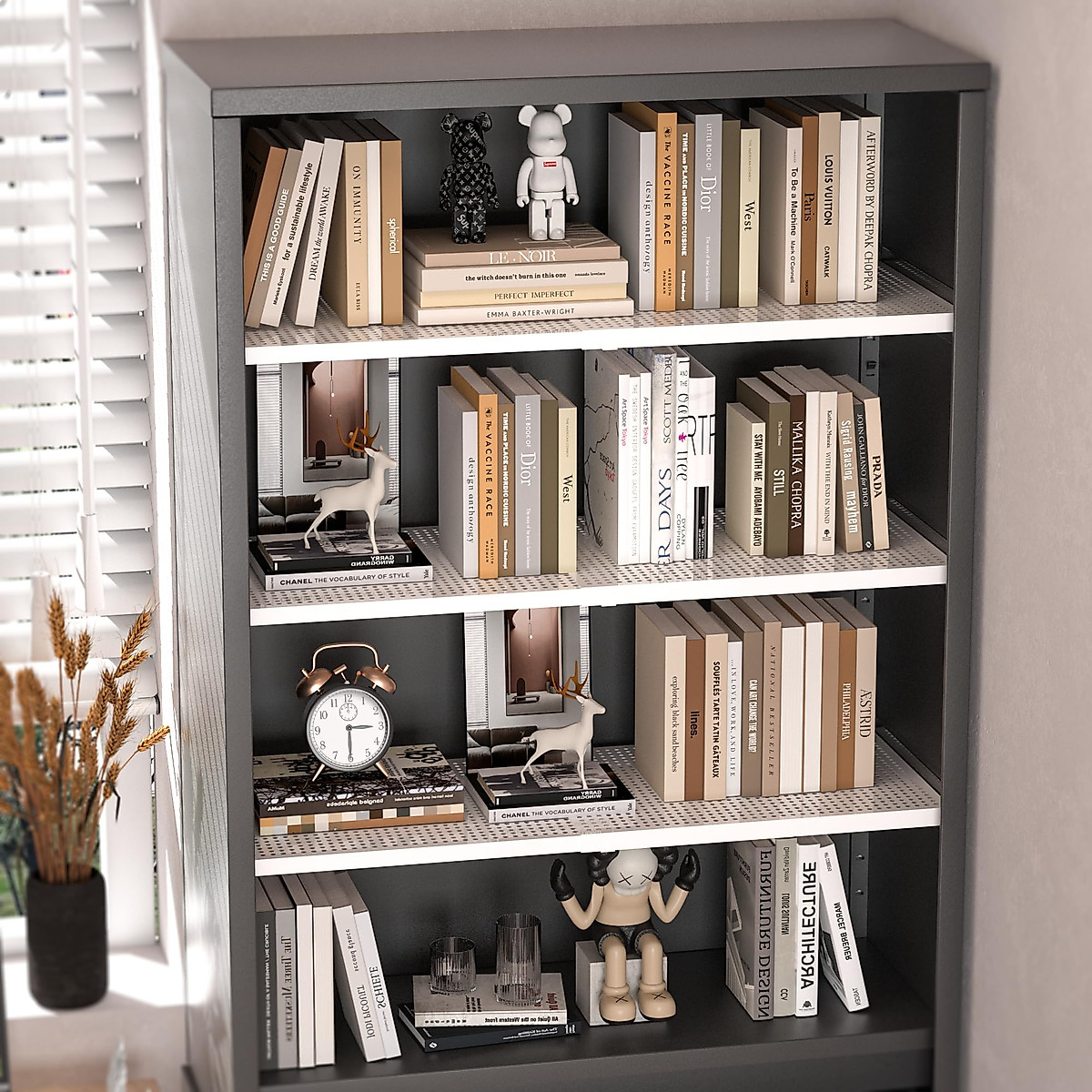 SlimmKISS Expandable Closet Tension Shelves Organizers, Adjustable Shelf for Cabinet Rack Storage Wardrobe Divider Shelving for Pantry 2 Pack (Perforated White,W11.81 x L: 17" to 31")