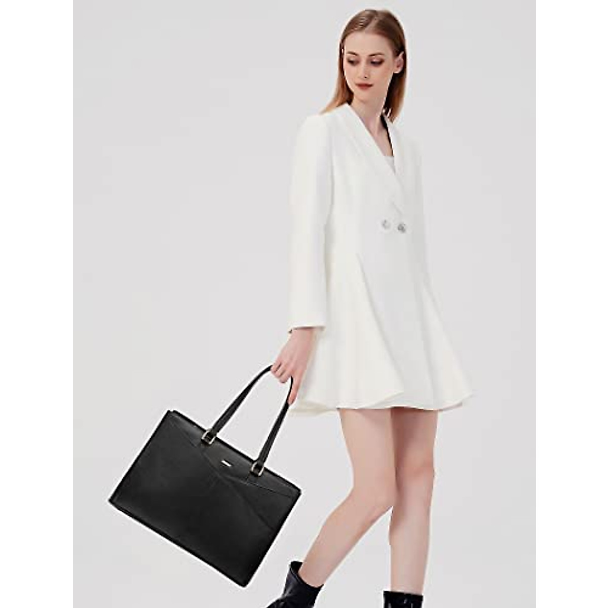 Laptop Tote Bag for Women 15.6 Inch Waterproof Leather Computer Bags Business Office Work Briefcase Black