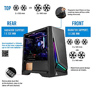Antec Dapper Dark Phantom DP301M Black Steel/ARGB Lighting/Tempered Glass Side Panel Compact Micro-ATX Gaming Case