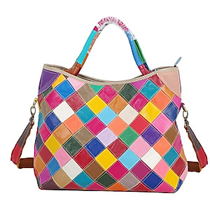 Women's Multicolor Tote Handbag Genuine Leather Design Hobo Shoulder Bag Purses (Multicoloured-2)