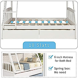ATH-S Twin Over Twin Bunk Bed for Boys Girls Teens Adults, Solid Wood Bunk Bed Frame with Trundle and Drawers, No Box Spring Needed, White (Color : White with Drawers, Size : Twin Over Full)