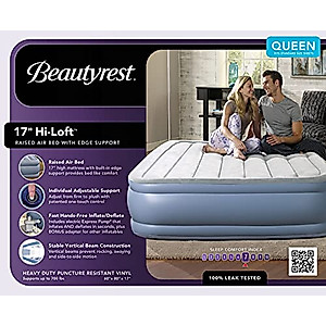 Beautyrest Hi Loft Air Bed Mattress with Pump and Edge Support, 17" Queen