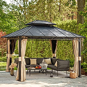 Erinnyees 10' X 12' Double Roof Hardtop Gazebo, Outdoor Metal Gazebo with Netting and Curtains for Patios Garden Deck…