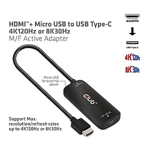 CLUB3D CAC-1336 HDMI™+ Micro USB to USB Type-C 4K120Hz or 8K30Hz M/F Active Adapter