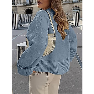ANRABESS Women's Oversized Crewneck Long Sleeve Fuzzy Knit Casual Chunky Warm 2025 Fall Pullover Sweaters Top Trendy Outfits Grey Blue Large