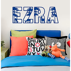 Forest Deer Custom Name Vinyl Wall Decal Sticker Art for Boys and Girls, Doe and Buck in The Mountain Trees, Woodland Theme Bedroom and Nursery Room Decor