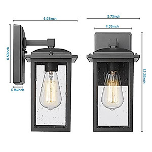 Diyel Outdoor Wall Sconces 1 Pack, Exterior Light Lantern Fixture, Porch Lights Lamp Outdoor Wall Mounted in Black Finish with Seeded Glass for House, Garage, Patio, Yard, RZ010 BK