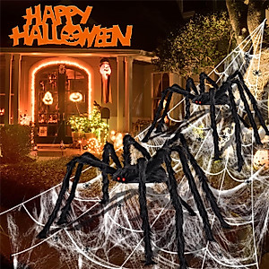 276" Spider Webs Halloween Decorations Outdoor, 79" Giant Spider 50" Large Scary Fake Spider Outdoor Yard Lawn Home Clearance Party Haunted House Decor