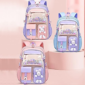 Wellhoope Kawaii Big Capacity Backpack Personalized Name Cute Aesthetic Backpack Bunny Outdoor Daypack Casual Travel Bag Laptop Backpack Pink Blue Black Purple Green