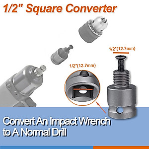 GANYEE 1.5-13mm Keyed Drill Chuck Adapter Kit 1/2"-20UNF with SDS-Plus Shank 1/4" Hex Shank 1/2" Socket Square Female Adapter fits Rotary hammer/Impact wrench/Impact Screwdriver