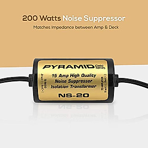 Pyramid 200W 15A RCA Noise Suppressor - Designed for Audio Signals & to Eliminate Noise, Isolation Transformer, Used w/ Amplifier or EQ, Install w/ RCA Jacks & Unique Noise Detection Circuit NS20