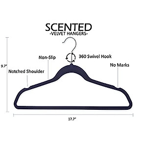 HangAroma Non-Slip Scented Velvet Hangers - Heavy Duty Clothes Hanger - Ultra Thin Space Saving 360 Degree Swivel Hook - Ideal for Coats, Jackets, Pants, & Dress - Fresh Air - 12 Pack