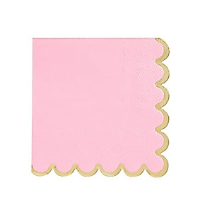 100 Pack Pink Scalloped Cocktail Napkins with Gold Foil Accents for Bridal and Baby Shower (3-Ply, 5 x 5 In)