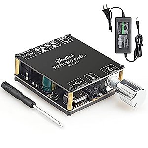 XY-C50H Bluetooth Amplifier Board, TPA3116D2 HiFi Chip 12-24V DC Input,Support USB Sound Card/USB Flash, AUX, Bluetooth Multiple Input Modes (XY-C50H with 12V/5A DC Power Adapter