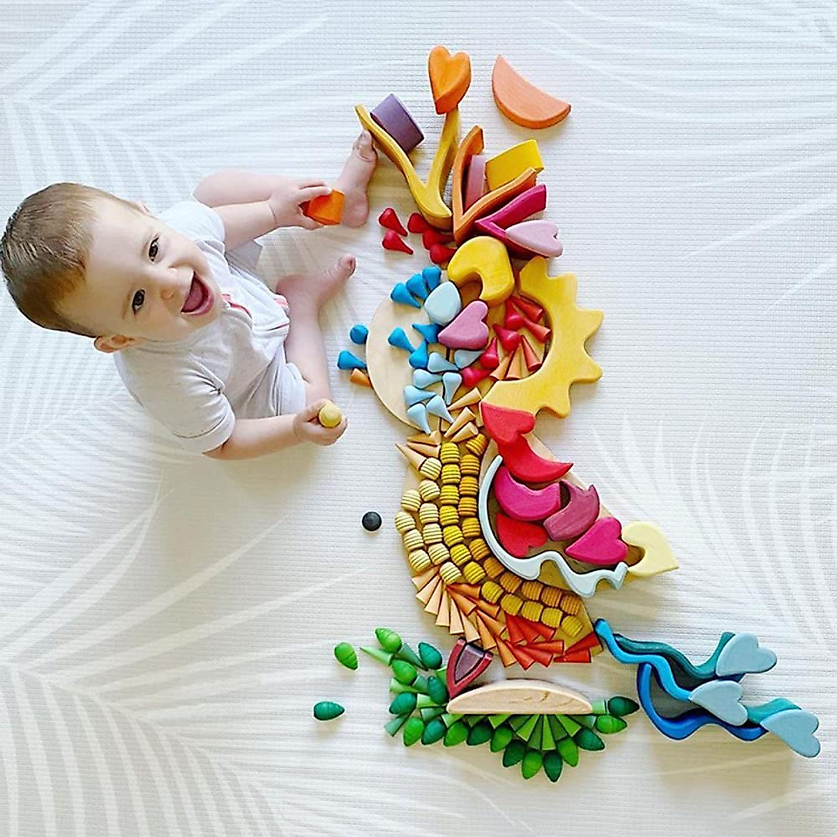 Large Set Full Rainbow Color Style Wooden Loose Parts Sensory Play Toys, Rainbow Mandala Loose Parts 7 Shapes, 27 Colors, Rainbow Stacker Nesting Toys Parts (162 PCS)…