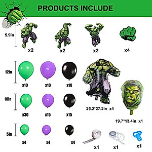 117 PCS Green Hero Party Balloons Arch Garland Kit,Green Purple Black Balloon Garland Party Decoration Green Hero Foil Balloon Green Hero Cutouts Kids Baby Shower Birthday Party Decorations