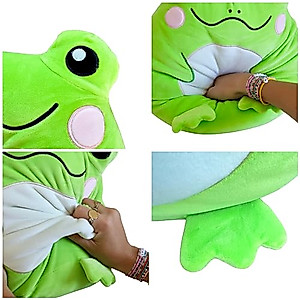 Snuggaboos Adorable Large 15 Inch Zoe The Frog Squish Plush Pillow - Super Soft Original Cute Plushie Toy: Smiling Stuffed Animal Gift for Kids and Adults