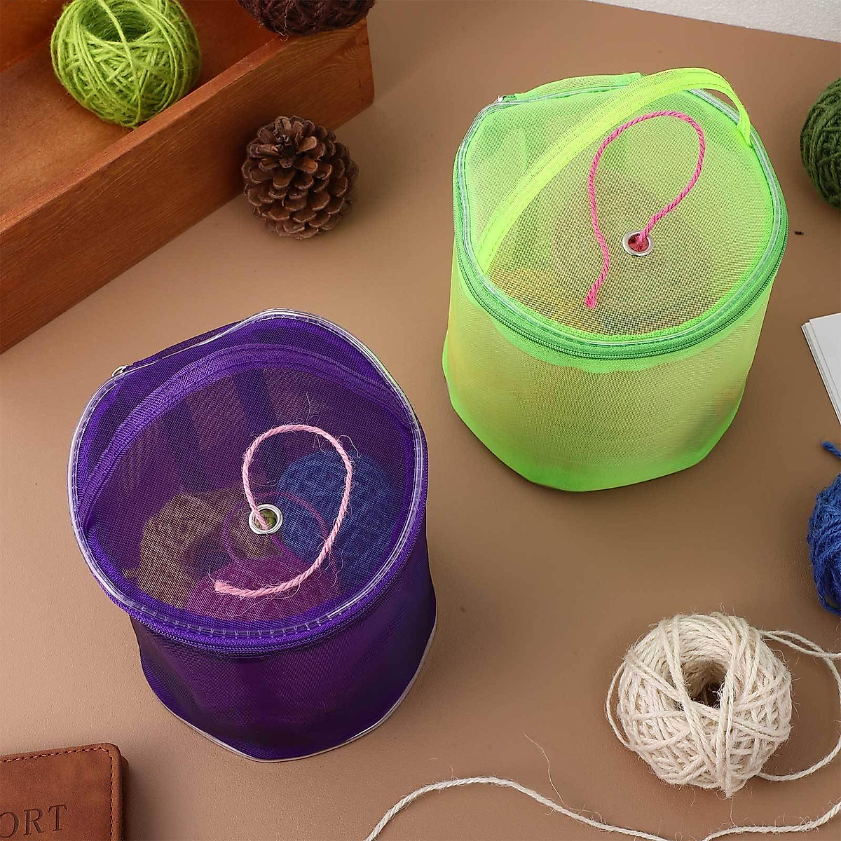 2 pcs Yarn Bags Yarn Storage Bag Knitting Bag Crochet Organizer Yarn Holder Knitting Supplies Sewing Bag Portable Crochet Bag Compartments